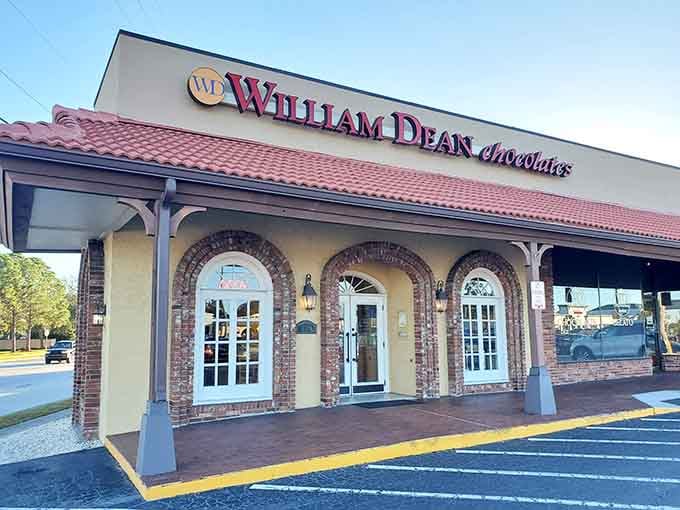 The elegant facade of William Dean Chocolates looks like it belongs in a storybook about magical candy shops.