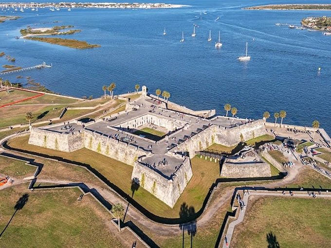 From above, the star-shaped design of the fortress reveals military genius &ndash; no blind spots for sneaky pirates or British redcoats to exploit!