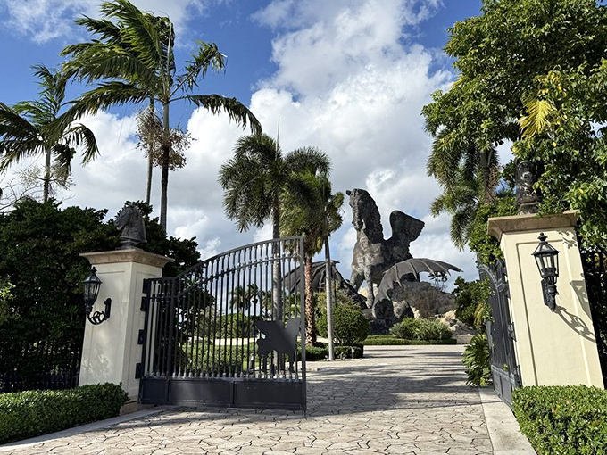 The grand entrance beckons visitors through ornate gates, offering the first glimpse of mythological drama waiting beyond.
