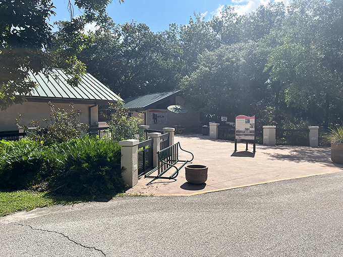 The welcoming entrance to Alexander Springs Recreation Area, where nature's magic show begins just beyond those gates.