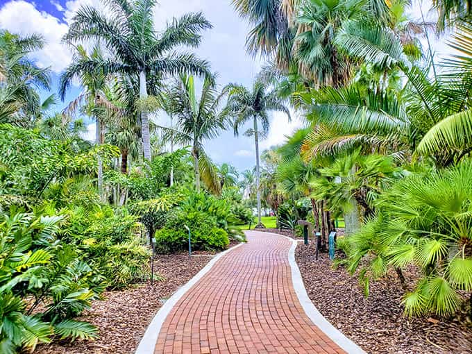 These winding brick pathways invite leisurely exploration, leading you deeper into this botanical wonderland with every step.
