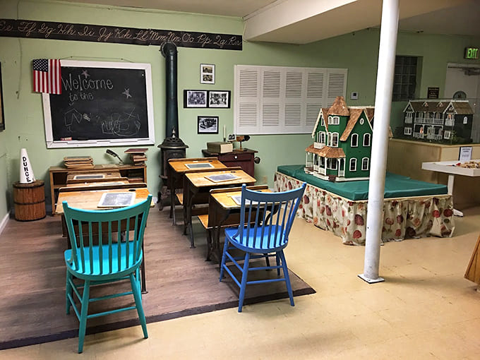 This vintage classroom setup will transport you back to days of chalkboards, wooden desks, and teachers who meant business.