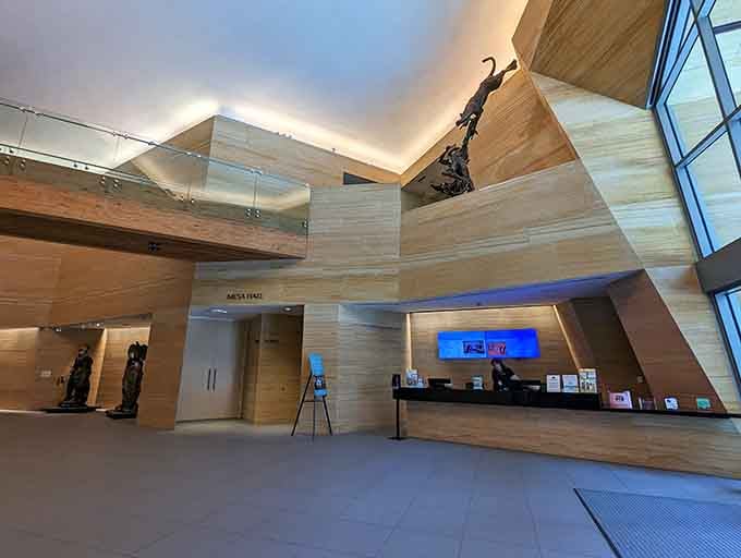 This soaring lobby makes quite the first impression, like walking into a cathedral dedicated to the American frontier spirit.