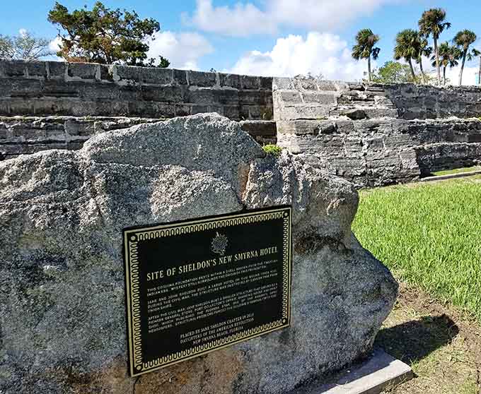 This historical marker tells the tale of Sheldon's New Smyrna Hotel, proving that even plaques have stories worth reading when you slow down enough.