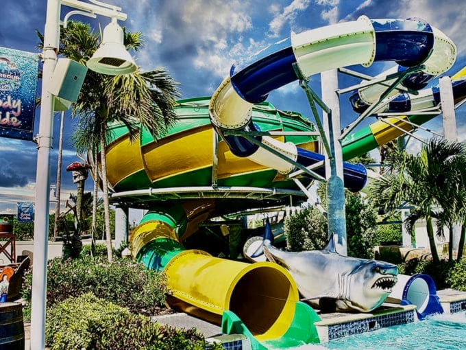 The slide complex spirals downward in a riot of colors, each tube offering its own brand of gravity-defying excitement and inevitable screaming.