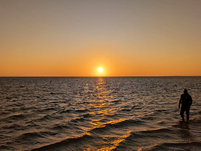Nature's nightly masterpiece: The sun takes its final bow, painting the Gulf waters with ribbons of gold.
