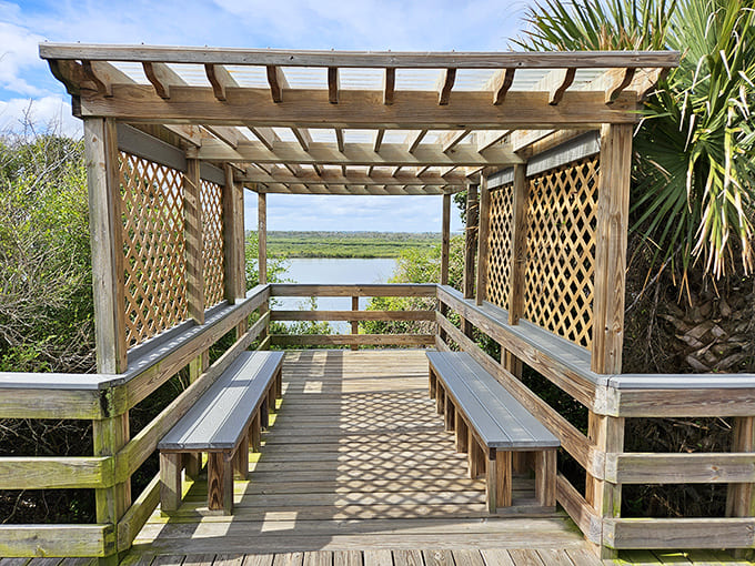 This covered pavilion at the summit provides shade and the perfect spot to contemplate how the Timucuans built all this without power tools.