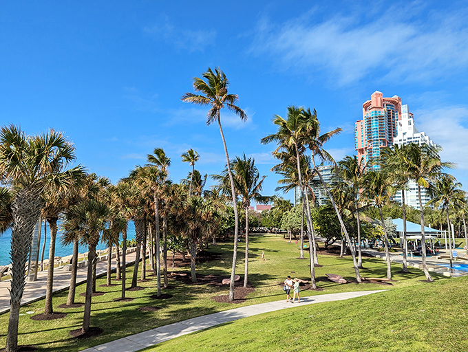 Palm trees standing at attention like nature's welcoming committee, with turquoise waters that make swimming pools jealous.