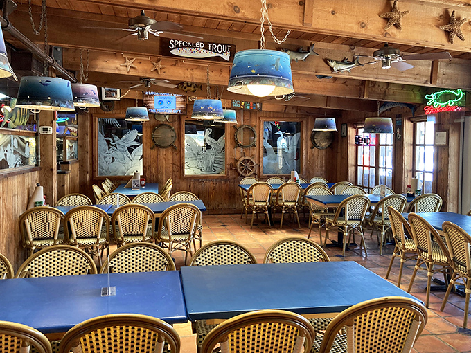 Rustic wooden interiors adorned with nautical treasures create the perfect backdrop for seafood feasting &ndash; like dining in a captain's quarters.