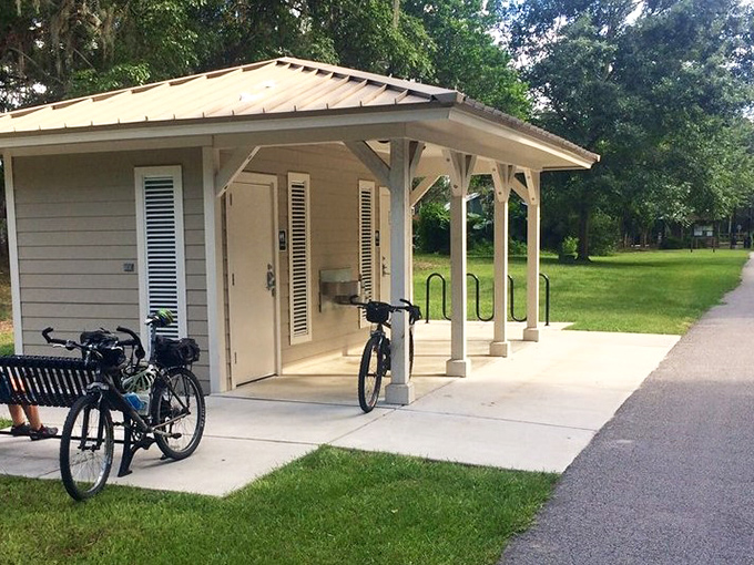 This charming rest stop beckons weary travelers with the promise of shade and a moment to catch your breath before the next adventure.