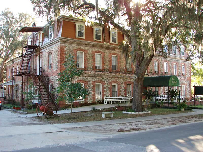 Grand dame of hospitality! This brick beauty has witnessed more Florida history than a Hemingway novel, Spanish moss adding nature's lace trim.