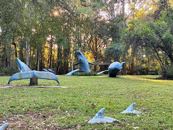 A pod of memorial whales creates an outdoor gallery where patriotism meets artistry in the most surprising way.