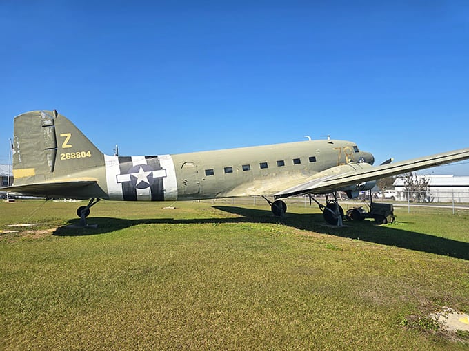 This C-47 transport plane once carried paratroopers into battle, and now it carries visitors back in time, minus the terrifying jump and enemy fire.