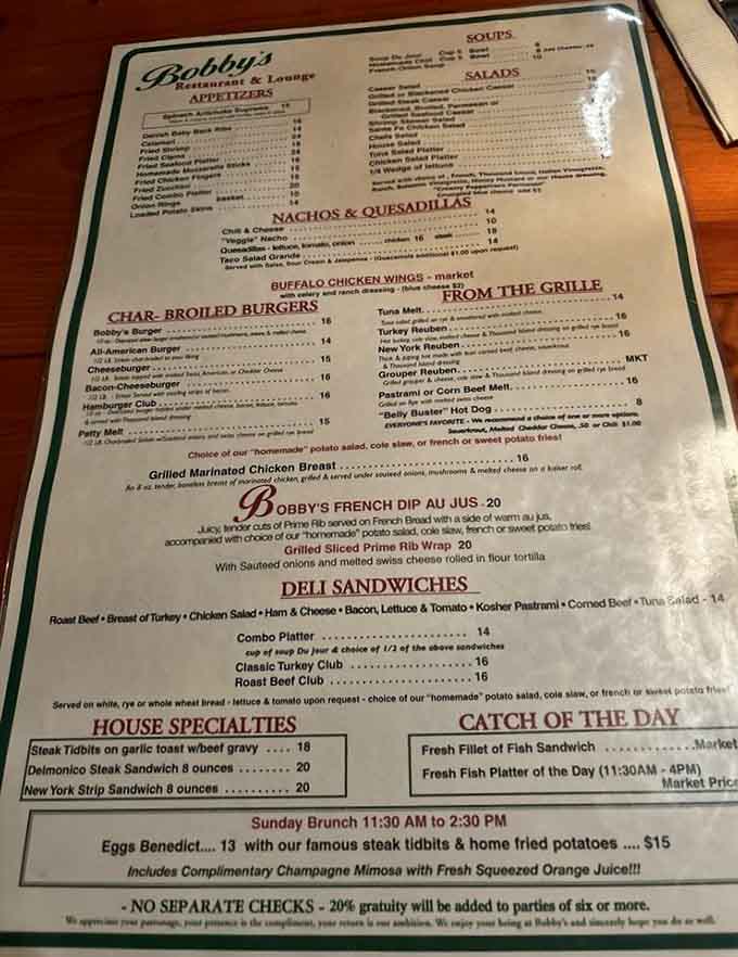 This menu is your roadmap to happiness, featuring everything from juicy burgers to fresh seafood that'll make your taste buds sing.
