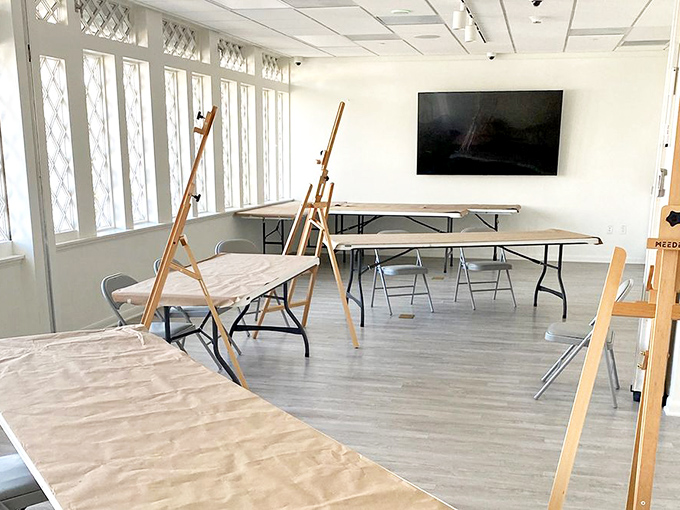 Creative spirits find their home in this bright workshop space, where wooden easels stand ready for artistic epiphanies.