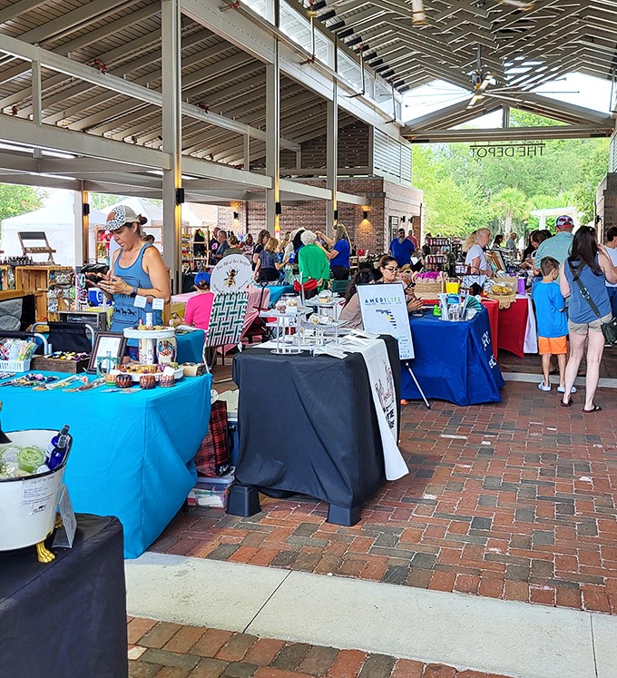 Sunlight streams through the open-air design, creating a cathedral-like atmosphere where shopping becomes an almost spiritual experience.