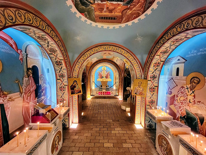 Walking through this corridor feels like stepping into a kaleidoscope of faith &ndash; Byzantine frescoes so vibrant they make modern HDR look like an amateur effort.