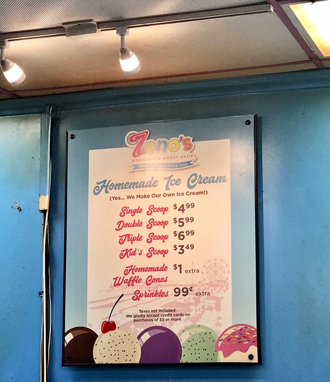The homemade ice cream menu promises scoops of happiness, with waffle cones made fresh throughout the day – diet plans beware!