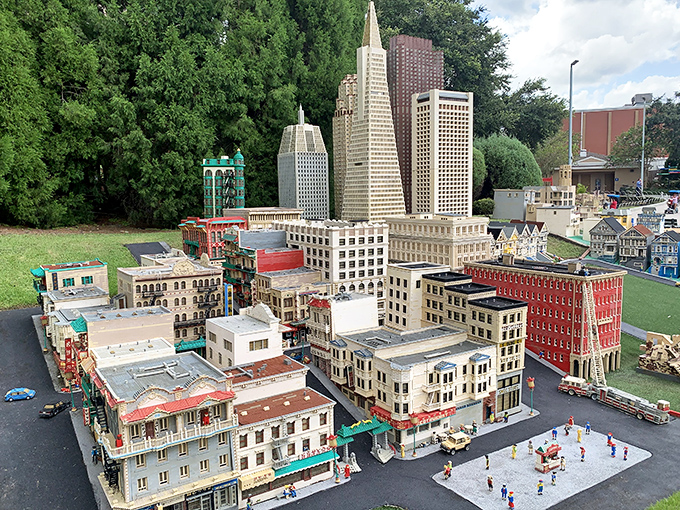 Miniland USA showcases breathtaking cityscapes built from millions of LEGO bricks, where tiny stories unfold among meticulously crafted skyscrapers.