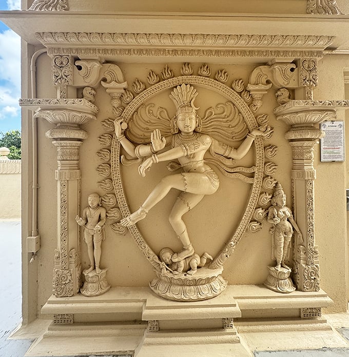 Lord Nataraja dances eternally in this stunning wall carving, caught mid-cosmic boogie in a display that puts all dance competitions to shame.