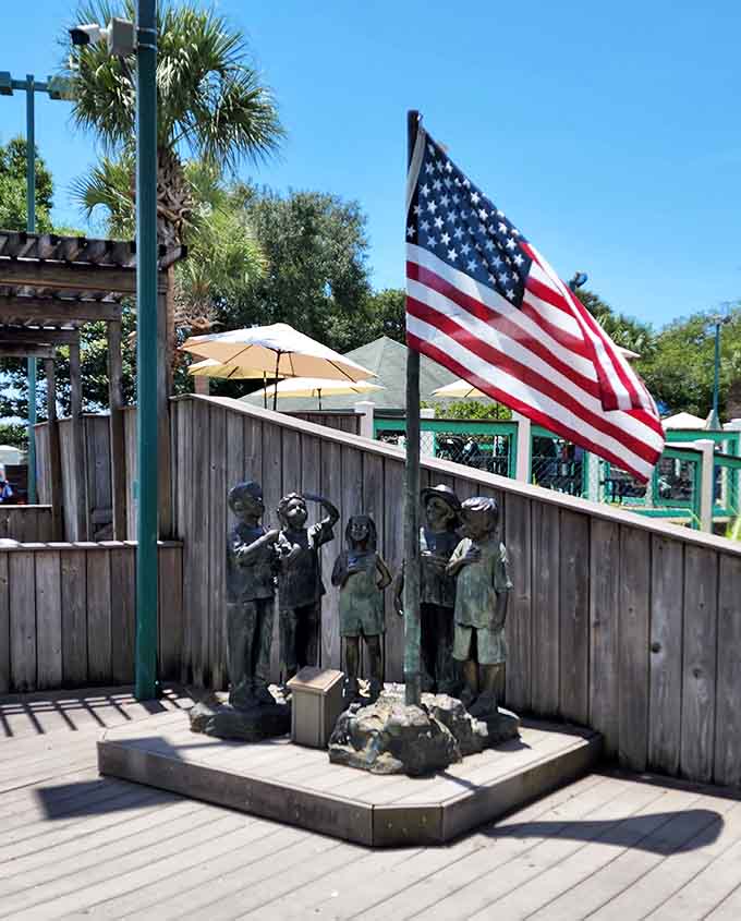 Nothing says patriotism quite like bronze children eternally pledging allegiance, reminding us that some moments deserve to be frozen in time.