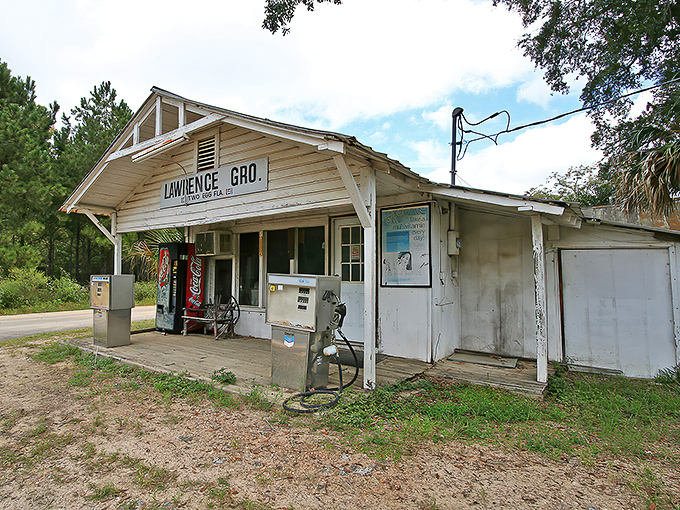 From this angle, the Lawrence Grocery reveals its humble charm &ndash; a slice of Americana that refuses to be scrambled by modern times.