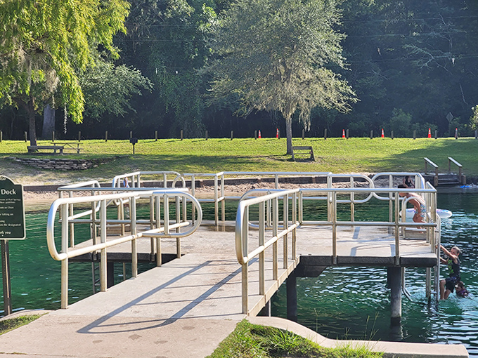Accessibility meets natural beauty at this thoughtfully designed dock, where swimmers of all abilities can enter the spring's embrace.