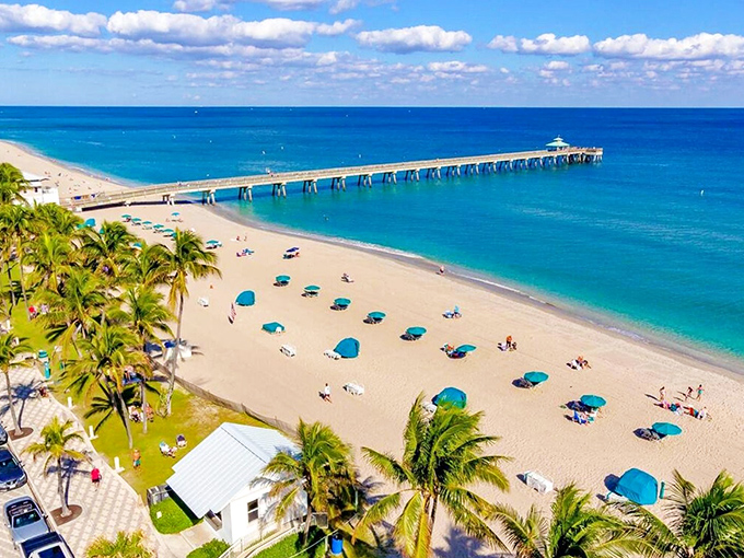 From above, Deerfield Beach resembles a Caribbean postcard&mdash;azure waters, golden sand, and palm trees swaying like nature's metronomes.