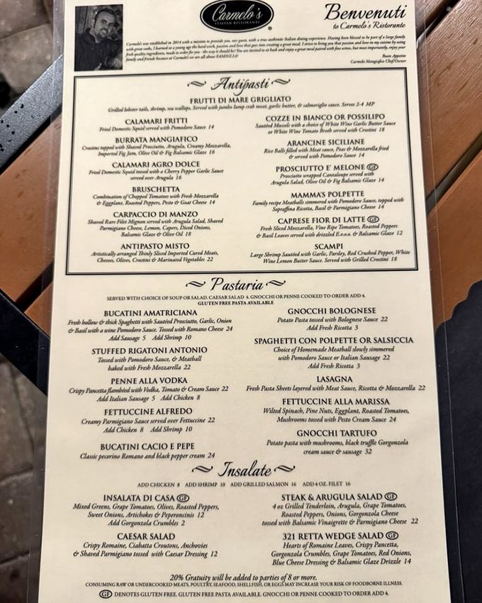A menu that reads like a love letter to Italian cuisine, with each dish promising a different kind of delicious commitment.