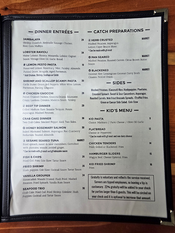 Not just a menu, but a maritime treasure map leading to culinary adventures ranging from jambalaya to fresh-caught seafood.