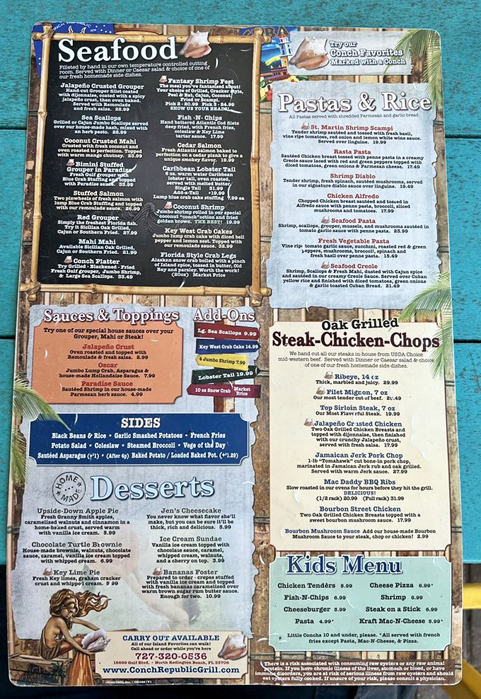 A menu that reads like a love letter to the ocean. Decisions, decisions &ndash; though you can't go wrong with anything involving the word "conch."