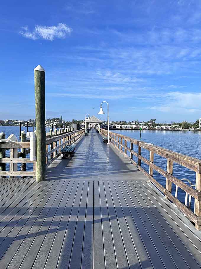 The Bradenton Historic Street Pier extends peacefully over the Intracoastal Waterway, perfect for spotting dolphins and manatees.