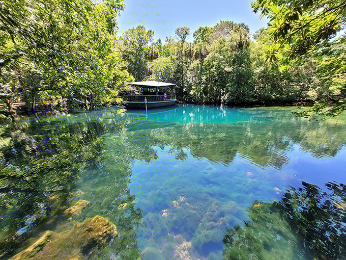Homosassa Springs' crystal-clear waters invite visitors aboard viewing boats where manatees and fish swim just inches below your amazed eyes.