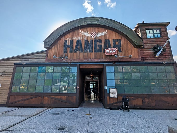 Adventure awaits at Jock Lindsey's Hangar Bar, where the rustic exterior hints at the treasure trove of explorer memorabilia waiting inside this Indiana Jones-inspired eatery.