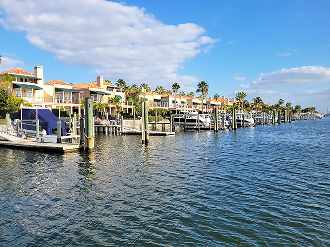 Dunedin's waterfront features upscale homes with private docks, showcasing the town's perfect blend of coastal living and boating culture.