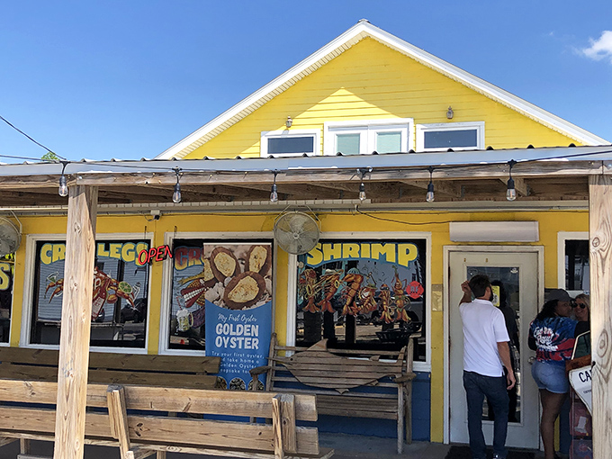 The bright exterior of Hunt's Oyster Bar promises seafood so fresh, you can almost smell the ocean breeze from just looking at the photo.
