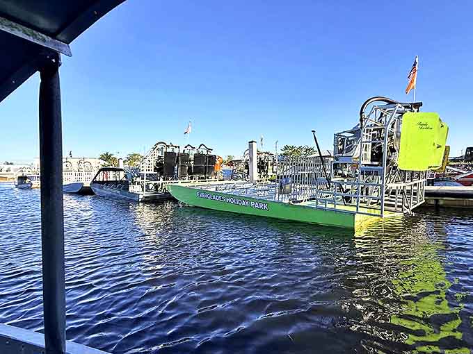 Open water views from the airboat reveal the Everglades' stunning beauty, where sky and water meet in shades of blue that no filter could improve.