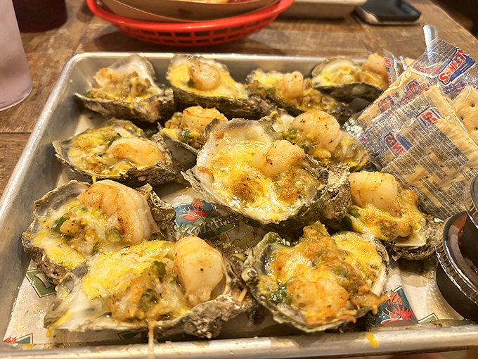 These aren't your ordinary oysters&mdash;they're little boats of joy, sailing across your taste buds with cheesy, garlicky goodness.