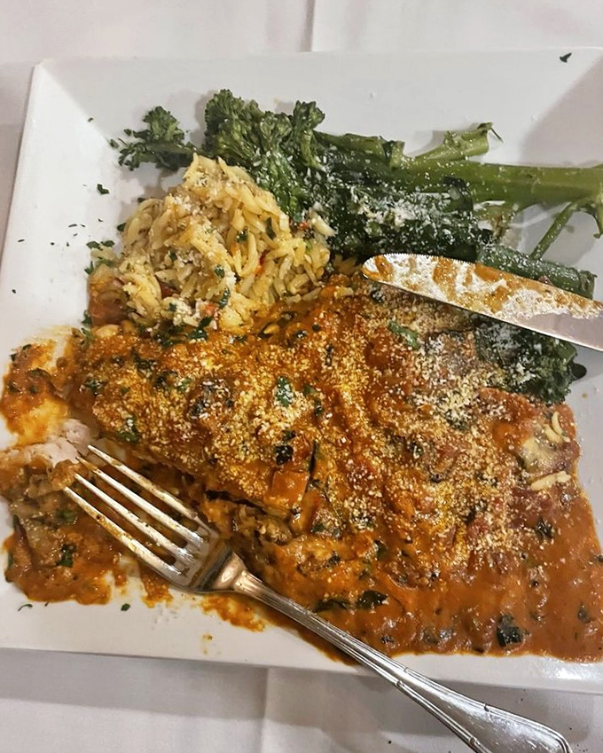 This isn't just chicken &ndash; it's Chicken Valentina, where tender meat meets a sauce so good you'll contemplate drinking it straight.