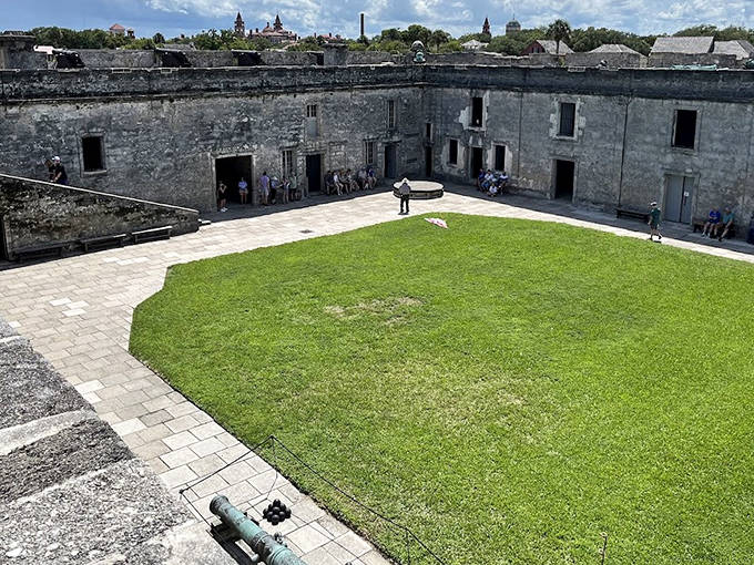 The courtyard where Spanish soldiers once drilled now offers visitors a moment of reflection &ndash; and blessed shade from that relentless Florida sun.
