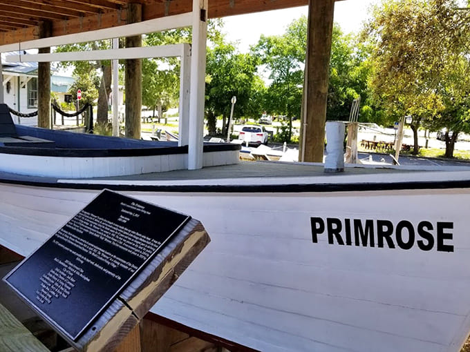 The Primrose boat sits proudly on display, a testament to the craftsmanship that kept fishermen safe.