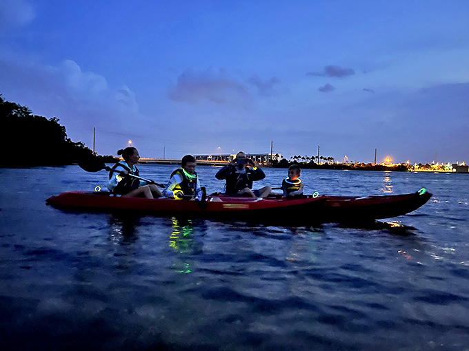 Family adventure takes on a magical quality as glowing necklaces and water combine for an unforgettable nighttime memory.