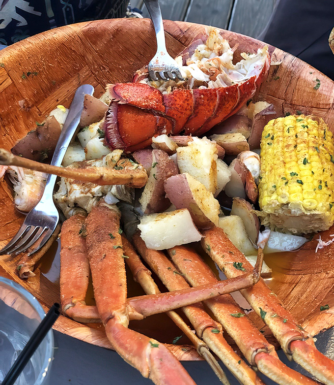Behold the star attraction &ndash; succulent crab legs nestled among potatoes and corn, all swimming in a butter-garlic bath that's practically drinkable.