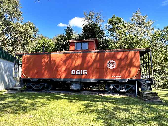 All aboard for a trip down memory lane! This bright red caboose is a favorite for train enthusiasts of all ages.