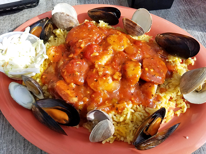 A seafood lover's dream come true &ndash; this colorful paella bursts with fresh shrimp, clams, and mussels atop saffron-infused rice.