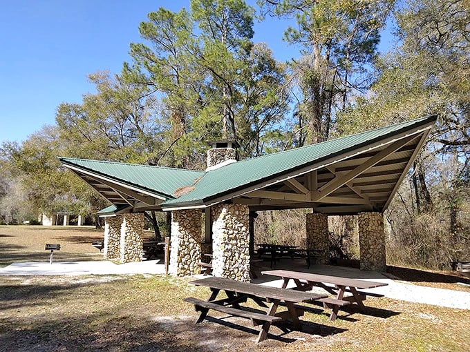 This picnic pavilion isn't just a shelter &ndash; it's an outdoor dining room where sandwiches taste better and conversations flow easier.