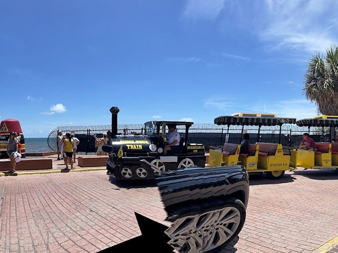 The tour train rolls past, carrying visitors who are about to learn that Key West history is way more interesting than their high school textbooks suggested.