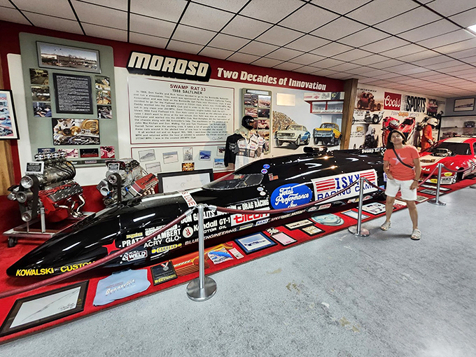 The legendary Swamp Rat 33 sits in mechanical splendor, its innovative design revolutionizing drag racing safety and performance.