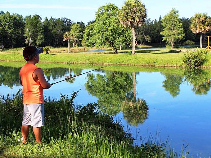 Childhood distilled into a single frame. This young angler discovers the timeless truth that patience by the water feeds more than just the dinner table.