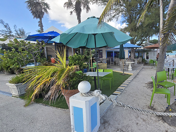 Salute! On The Beach brings a splash of color to Key West with its vibrant outdoor dining area set directly on the sand.